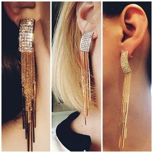 Jewelry | Gold Color Long Crystal Tassel Dangle | Poshmark